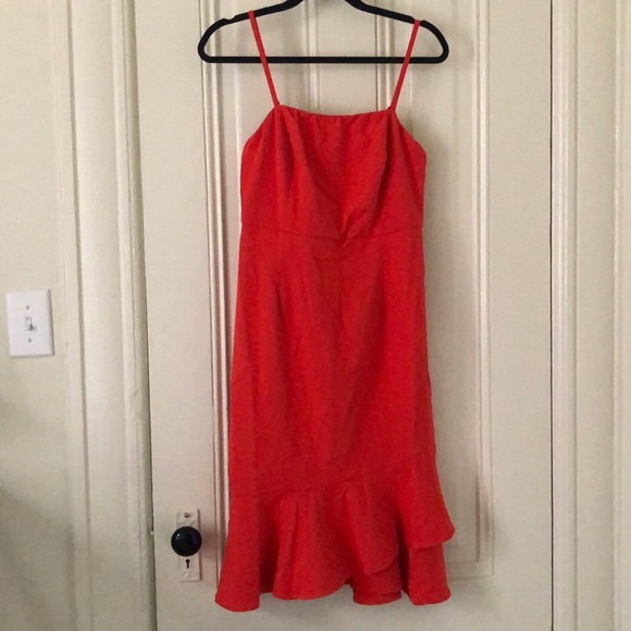 Lulus | Dresses | Irresistible Ways Red Orange Ruffled Midi Dress ...